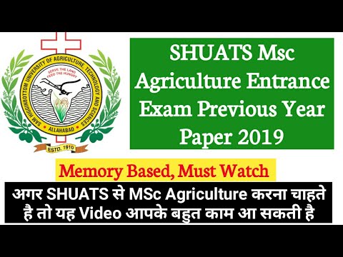 SHUATS MSc Agriculture Entrance Exam Previous Year Question Paper 2019 ...