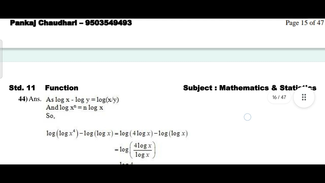 11th Science ll Mathematics and Statistics ll Functions -Solutions ...