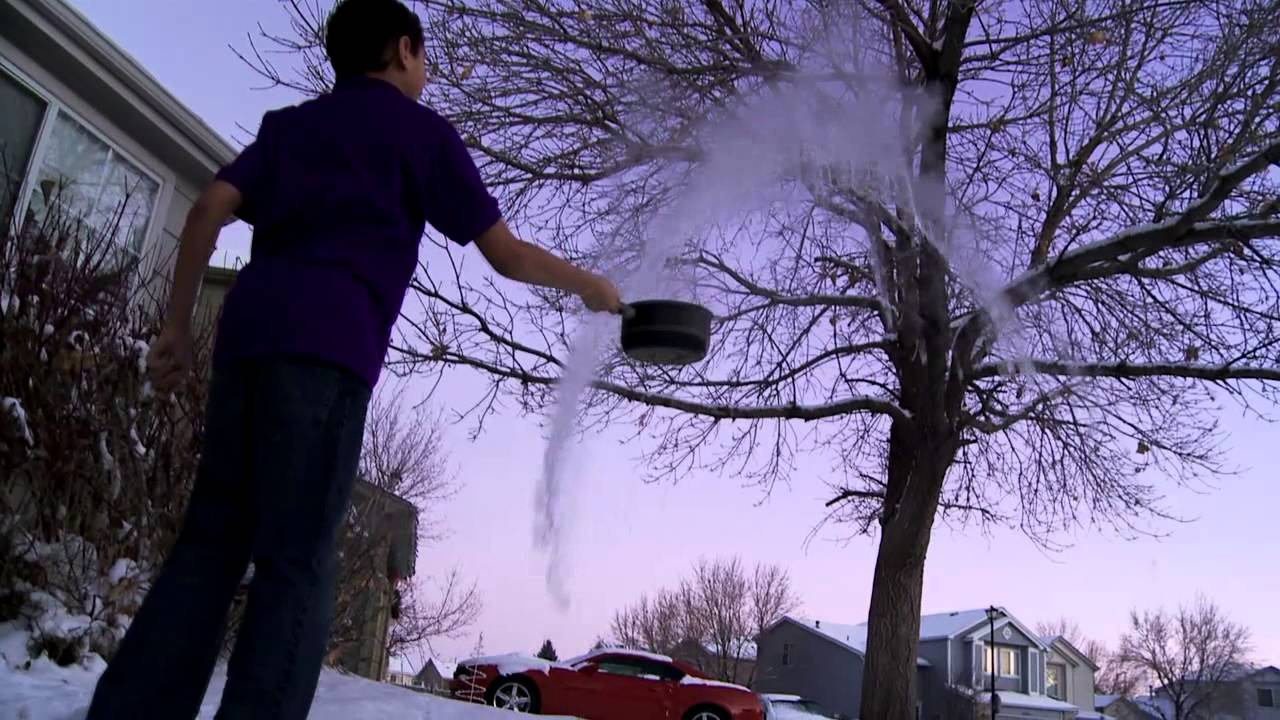Boiling Water into Snow and Steam in Slow Motion in Cold Colorado ...