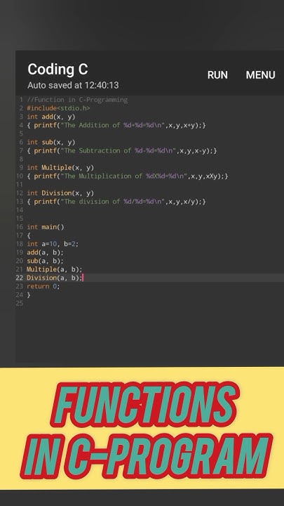 Example Of Functions In C Programming Function Cprogram Coding Youtube
