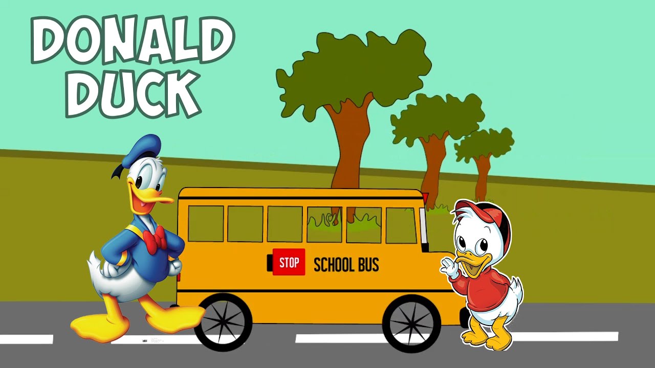 Wheels on the bus go round and round song Donald Duck English | Nursery ...