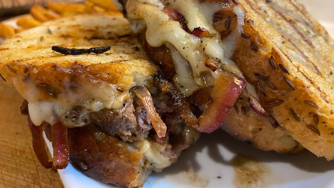 Patty Melt On Rye Bread With Grassfeed Beef & Swiss Cheese + Onions ...