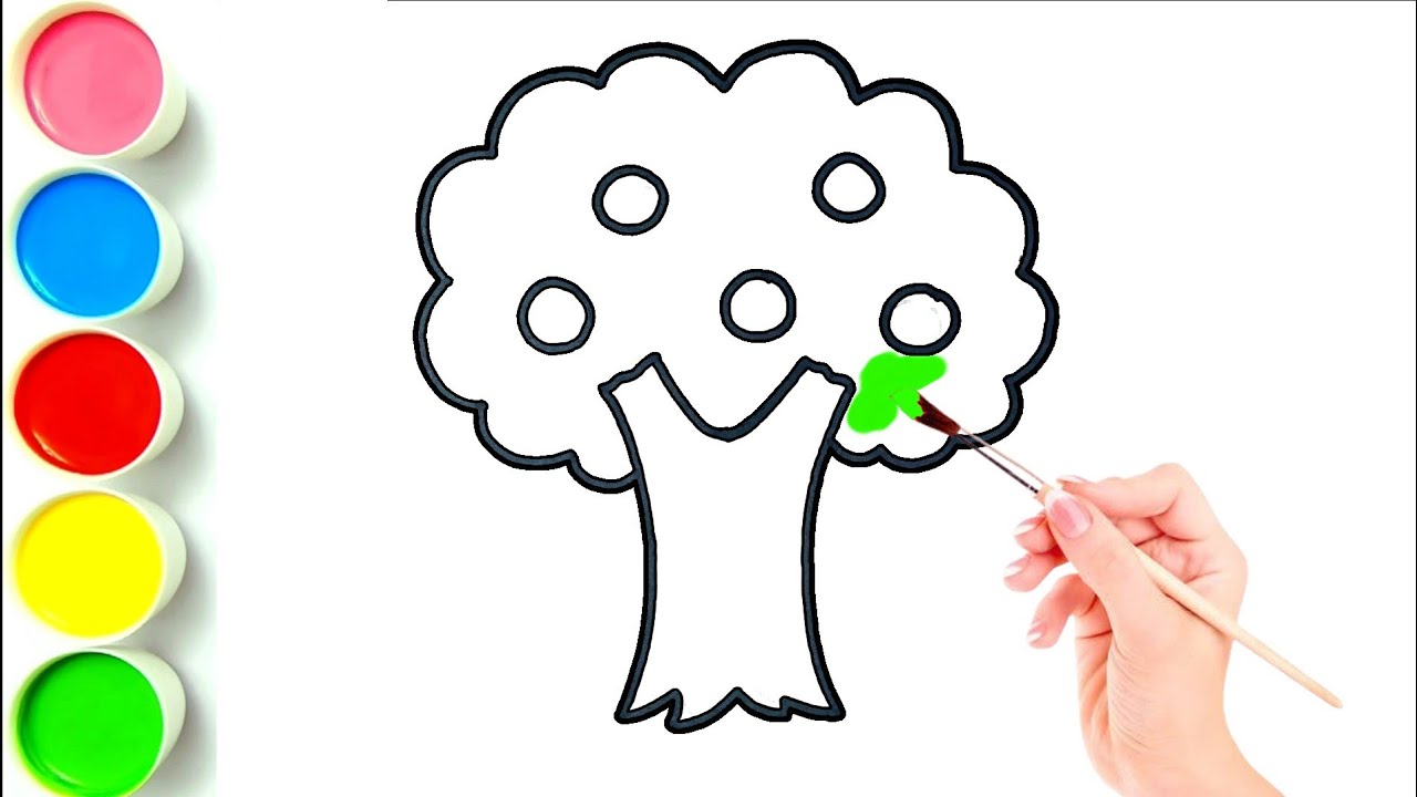 Easy drawing colouring and painting Fruit Tree for kids & toddler🌲 tree ...