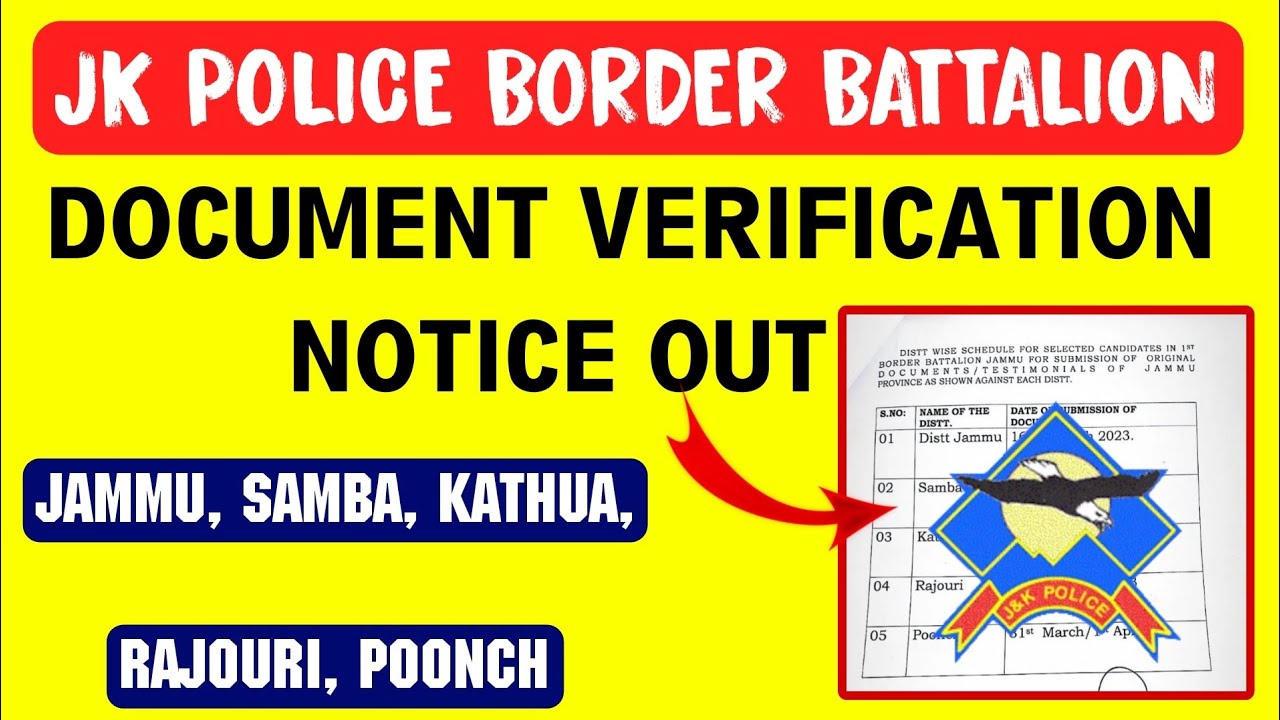 JK Police Constable 2023 : Border Battalion Boys Document Verification ...