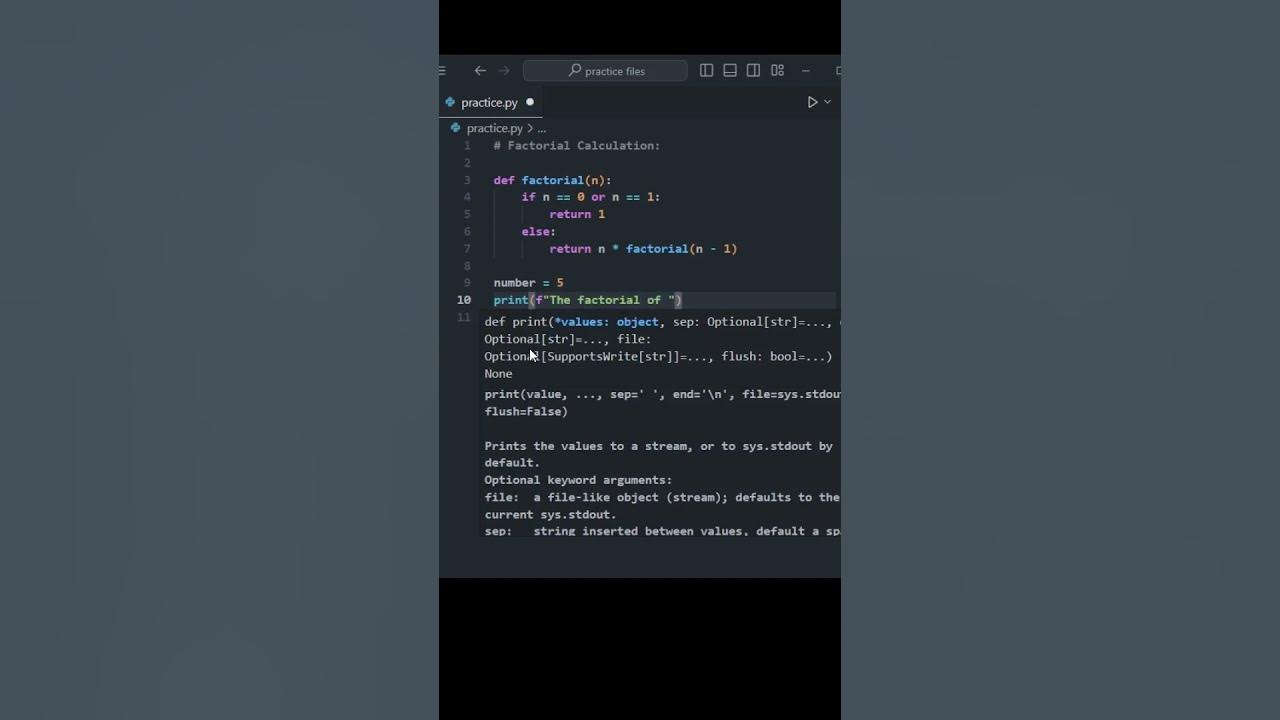 Factorial Calculation Python Code Coding Programming Pythoncode Pythonforbeginners Youtube
