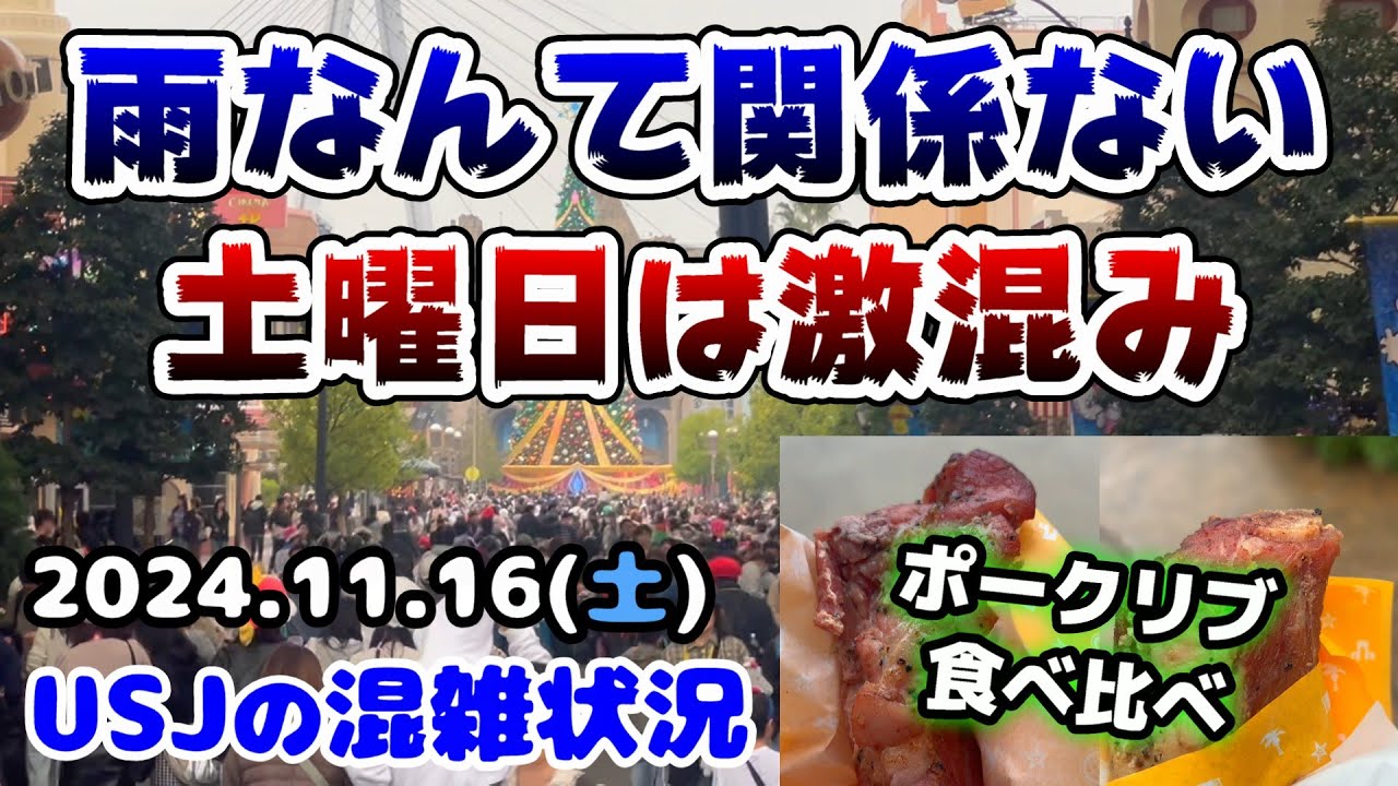 【USJ休日は大混雑‼︎】クリスマスに向けて準備中‼︎今のパークまとめ♪大人気のポークリブ2種類食べ比べ♪どっちがおすすめ⁉︎2024年11月16日土曜日、ユニバーサルスタジオジャパンの混雑 ...