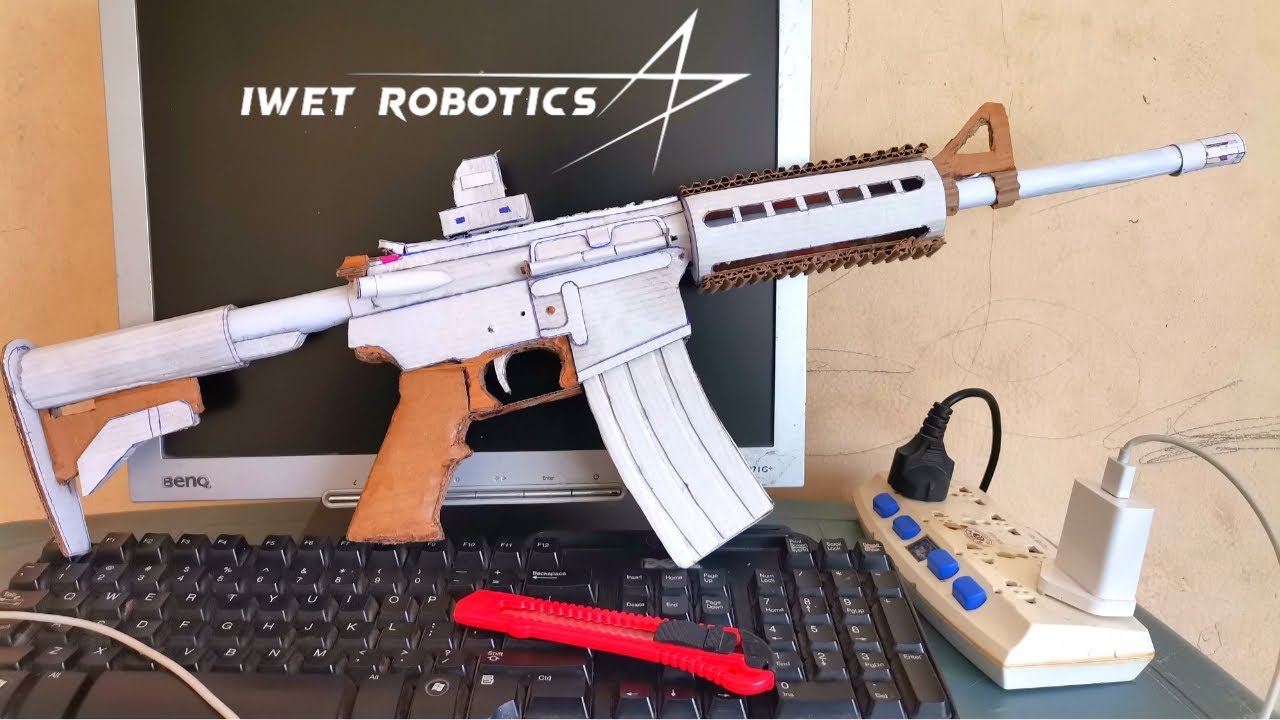 Cardboard M4 carbine rifle,homemade M4-A1 gun out of cardboard that ...