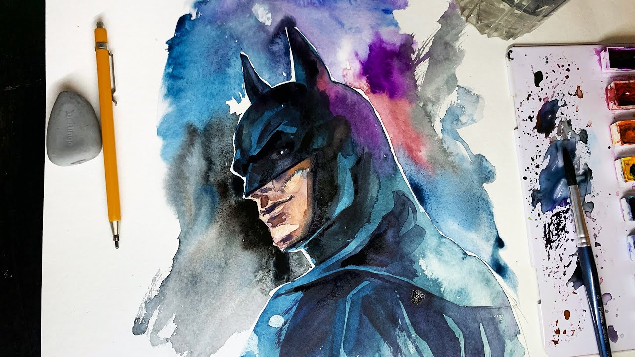 How to draw batman | Drawing batman with a pencil and watercolors ...