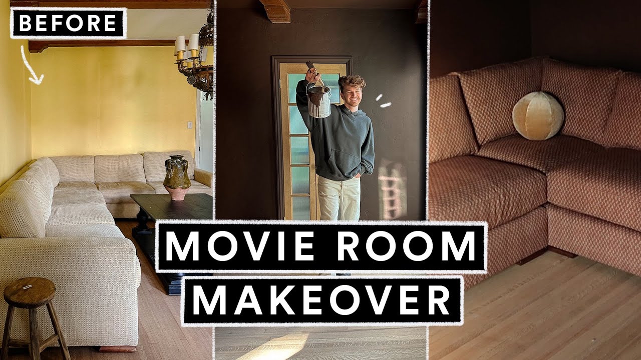 MOODY MOVIE ROOM MAKEOVER Part 1 Painting & Reupholstering the Sofa ...