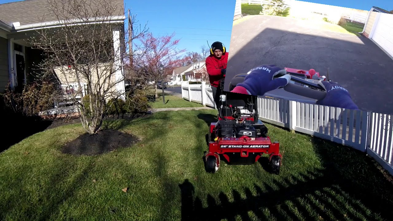 Exmark 24" Stand on Aerator in Action - operational techniques - YouTube