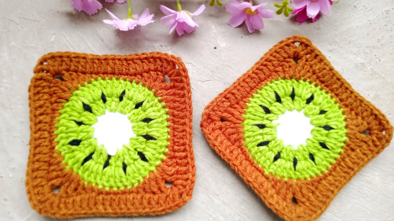 How to Crochet a Granny Square Kiwi Fruit | Granny Square Crochet Tutorial - YouTube