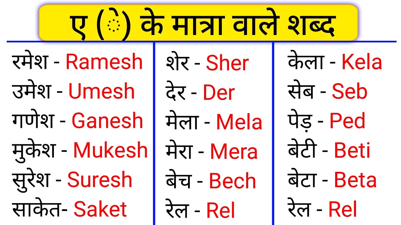 ए के मात्रा वाले शब्द|e ki matra wale shabd||how to teach e ki matra in ...