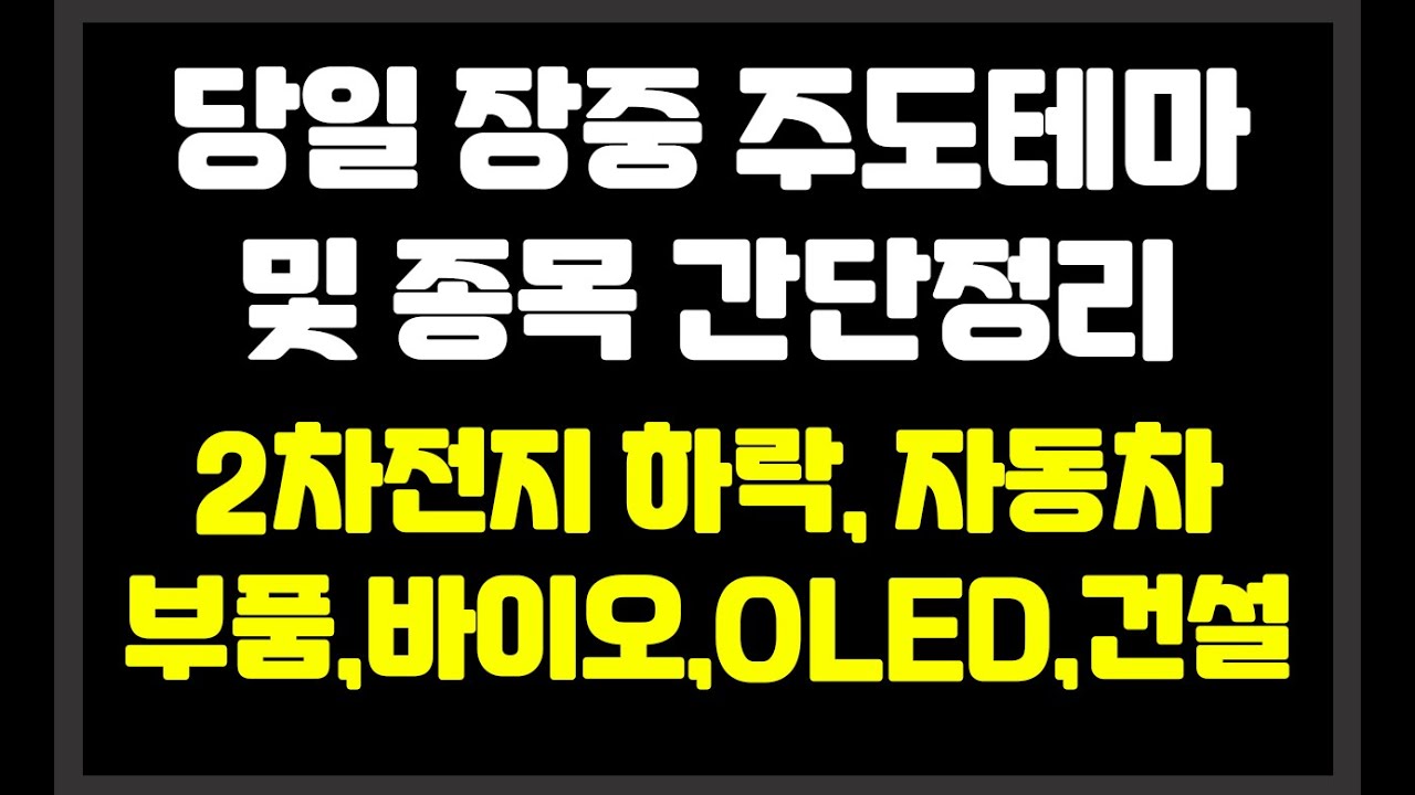 당일 장중 주도테마 및 종목 간단정리 2차전지 하락 자동차부품바이오oled건설 에코프로비엠삼천당제약성우하이텍