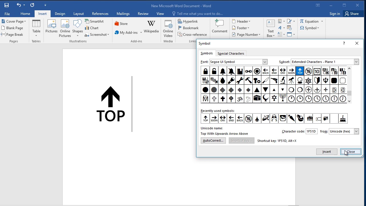 How to type Top With Upwards Arrow Above in Word - YouTube