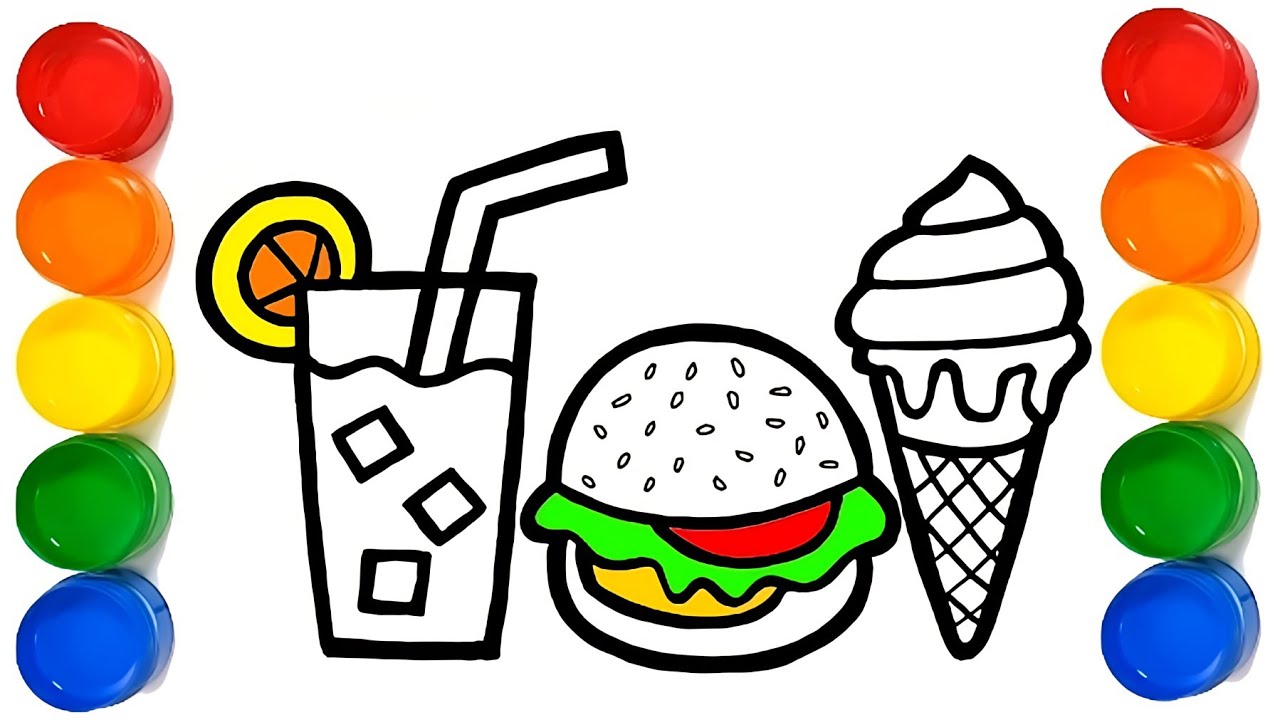 How to Draw Fast Food Drawing and Painting for Kids and Toddlers| easy ...