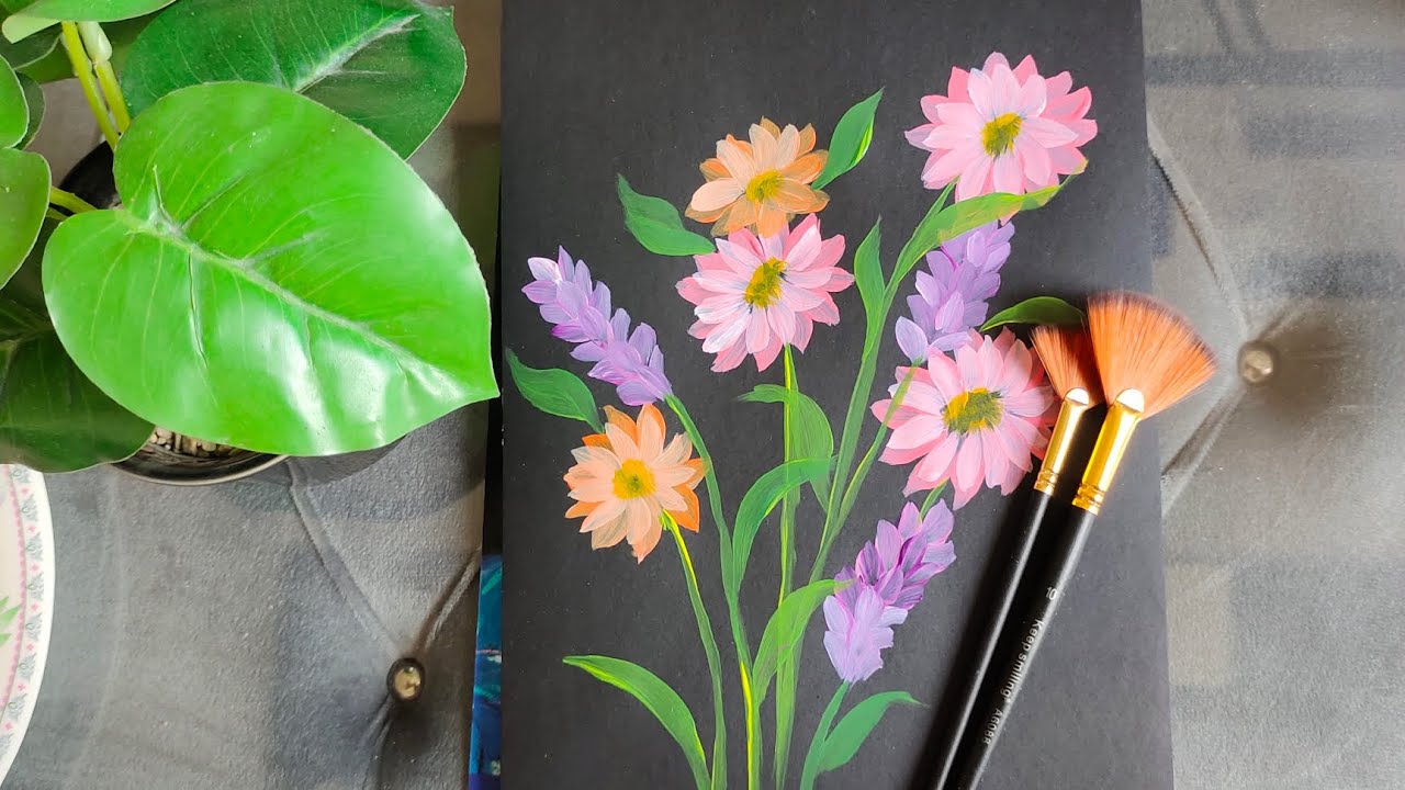 painting multi color flowers for beginners || acrylic painting # ...