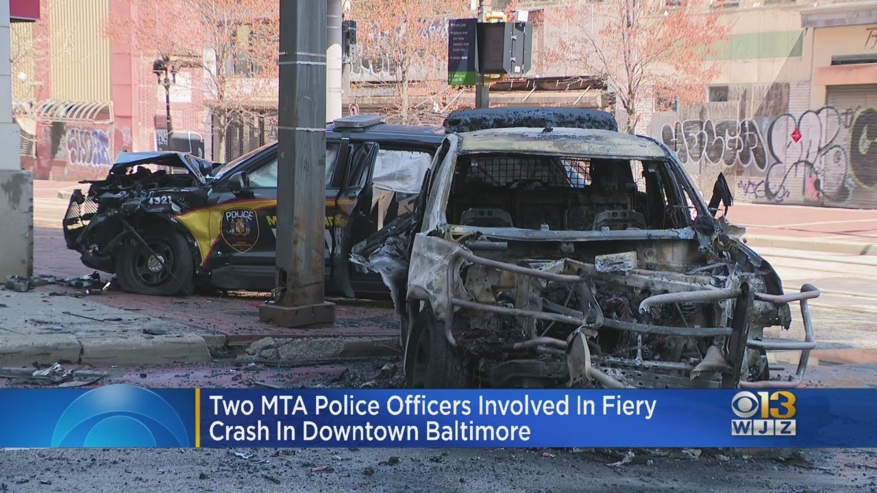Two MTA Police officers involved in fiery crash in Downtown Baltimore ...