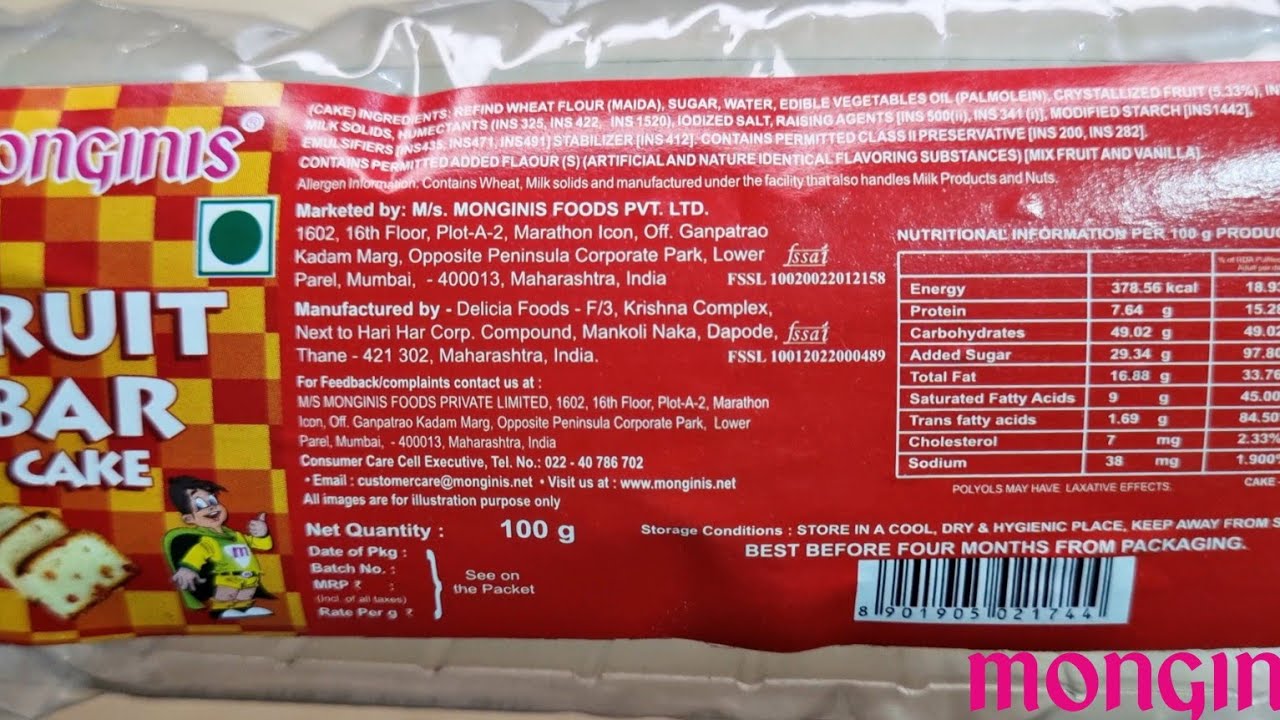 Monginis Fruit Bar Cake🍰| Ingredients, Taste, Price, Ad | Monginis ...