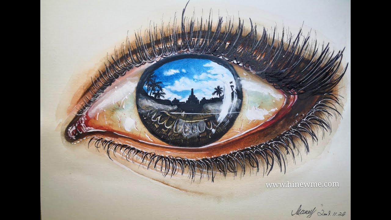 Watercolor landscape in the eye step by step|how to draw eye step by ...