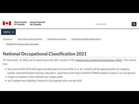 加拿大移民局將於 2022 年 11 月 16 日改用 2021年版的National Occupational Classification ...