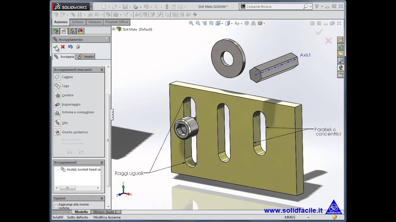 SolidWorks 2014 - Accoppiamenti di Asole - YouTube