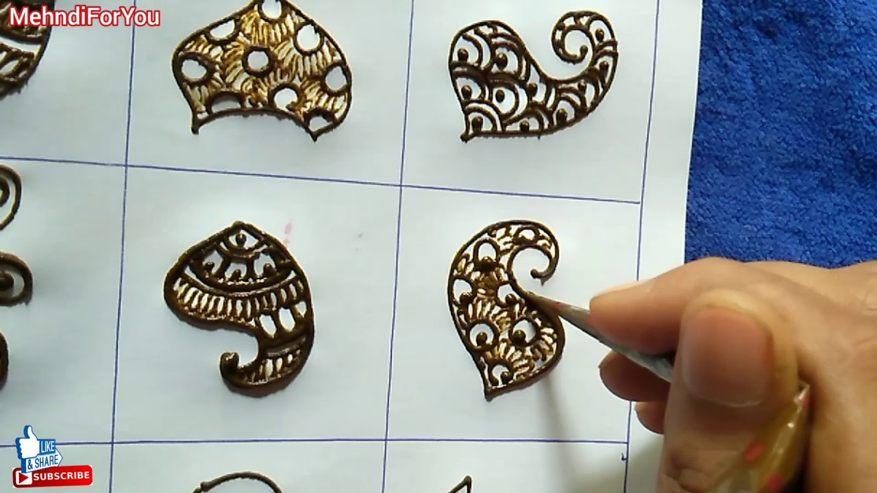 Practice mehndi design beginners :- Basic mehndi shapes for beginners || Filling mehndi shapes ...