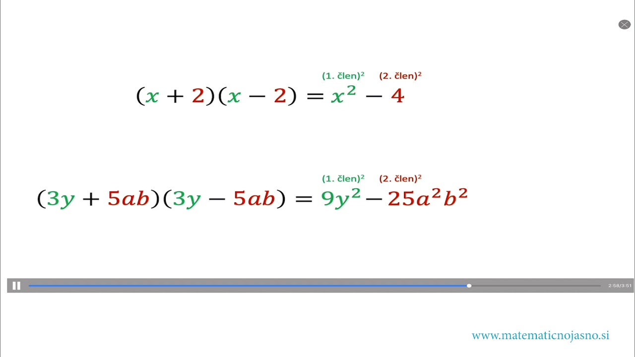 9. razred - Kvadriranje dvočlenika, produkt vsote in razlike, množenje ...