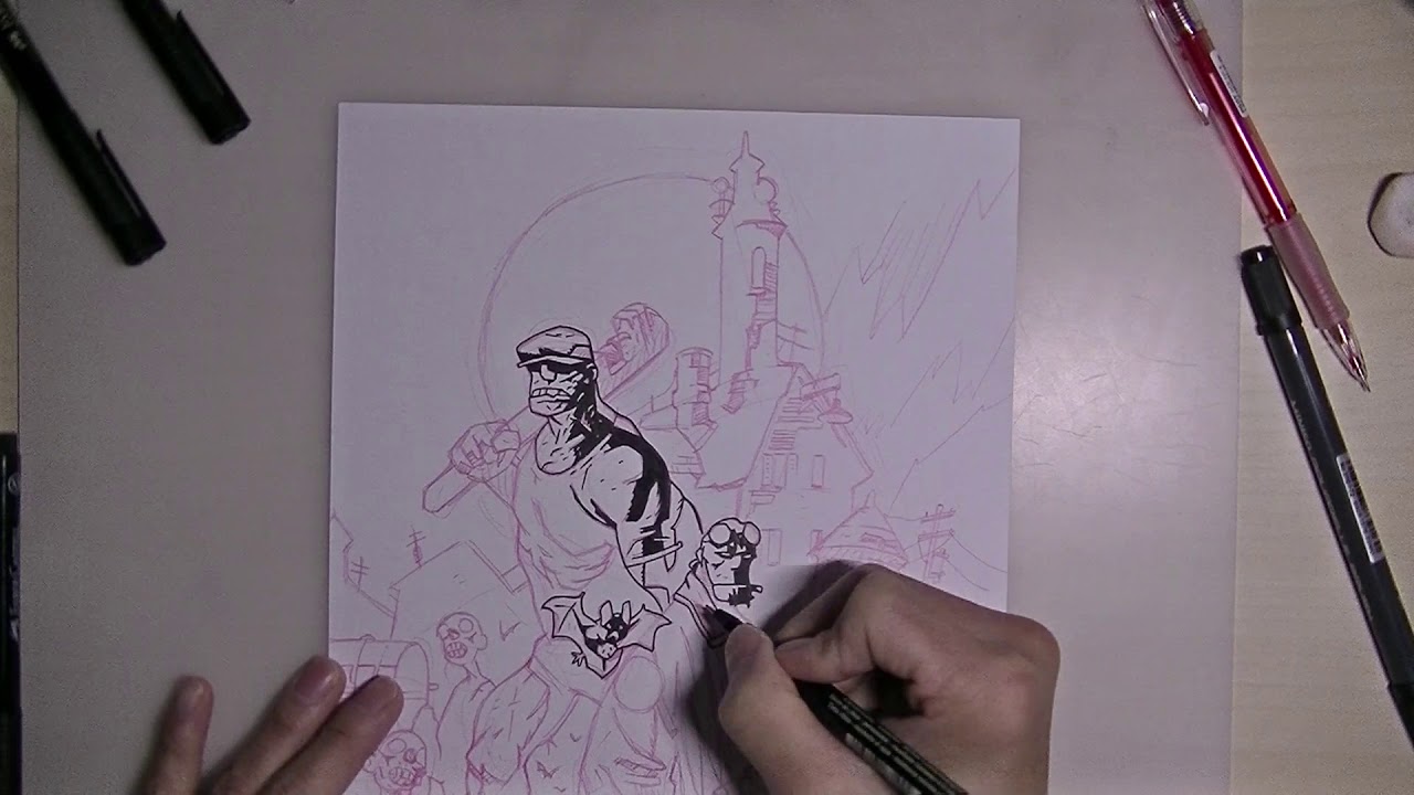 Drawing Hellboy Comic cover- the Goon. - YouTube