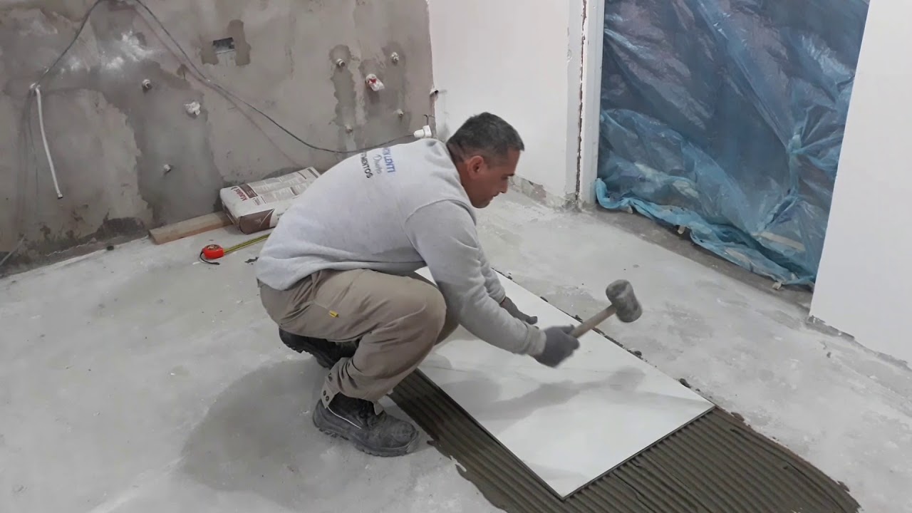 Colocación de porcelanato grandes de 180 x 60 - YouTube