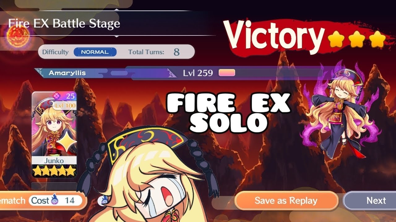 Touhou Lostword - Fire Ex Elemental Stage Junko B2 (Rebirth) Solo - YouTube