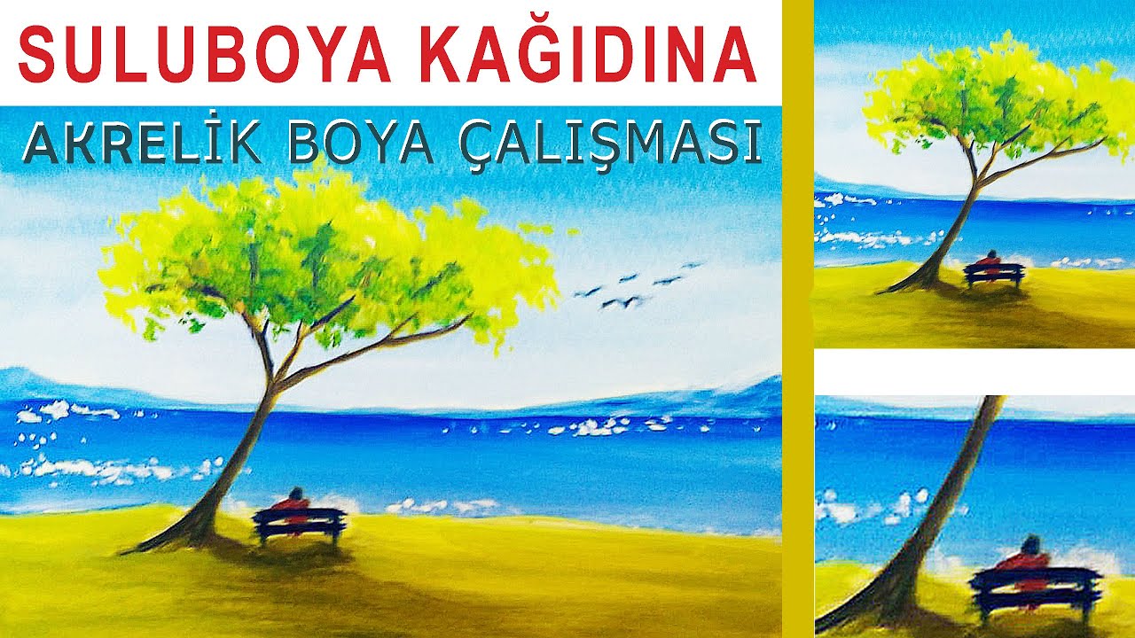 SULUBOYA KAĞIDI / AKRELİK BOYA / Manzara Resmi - YouTube
