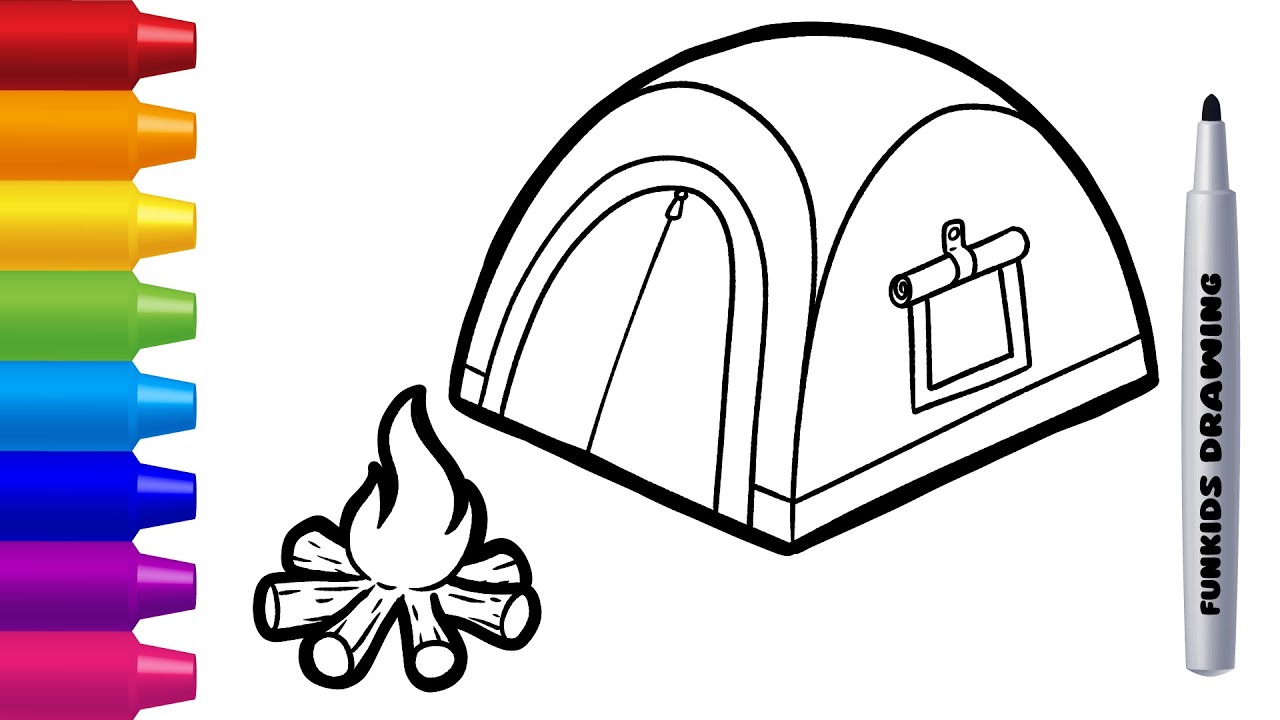 Menggambar dan Mewarnai Tenda Kemah dan Api Unggun, Ilustrasi Sederhana ...