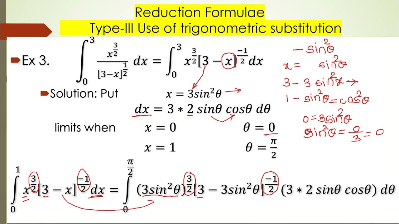 #reduction formulae Type 3 Use of trigonometric substitution Lecture 16 - YouTube