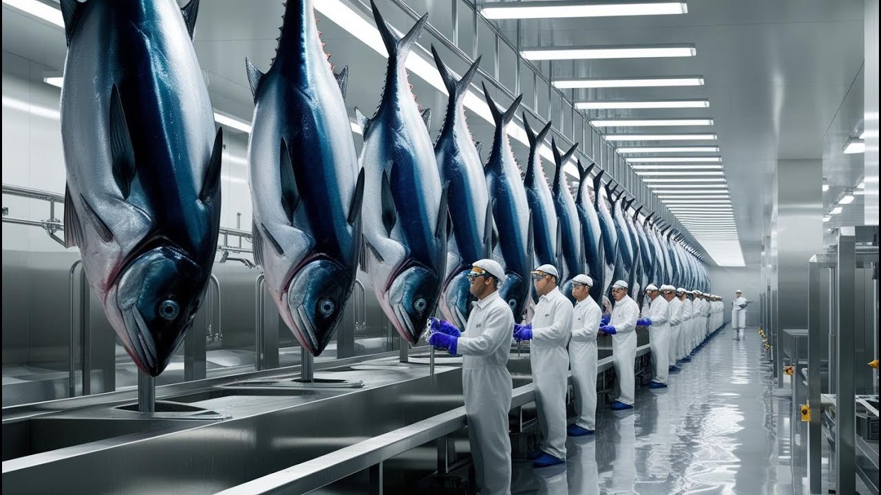 Shock ! Giant Tuna Catching Process | Tuna Processing and Canning - YouTube