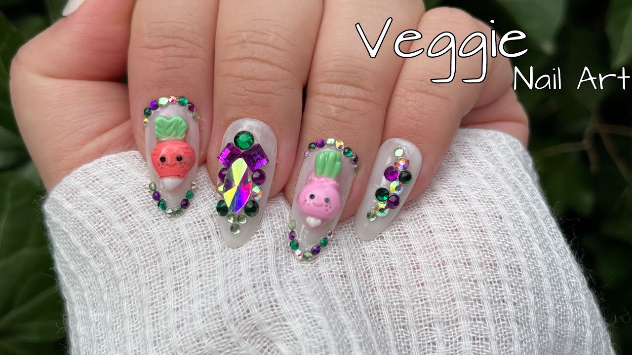 Veggie Nail Art | Cute | Purple & Green | White | Easy | 🥬 - YouTube