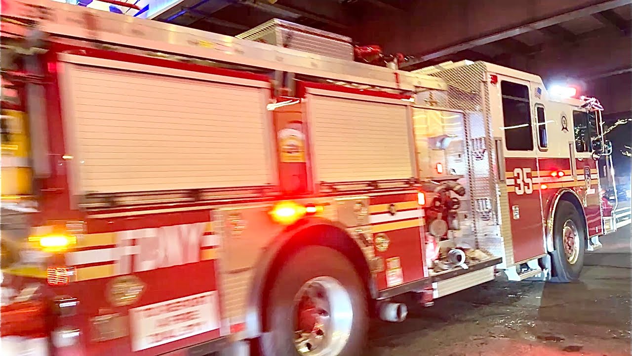 FDNY ENGINE 35 & FDNY TOWER LADDER 14 RESPONDING ON WEST 125TH STREET ...