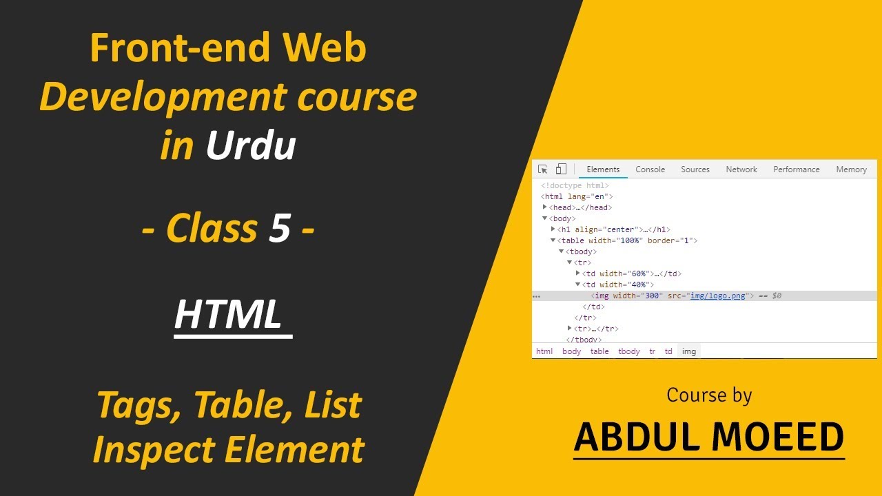 Free Front-end Web Development course in Urdu - Class 5 - Table, list, console - YouTube
