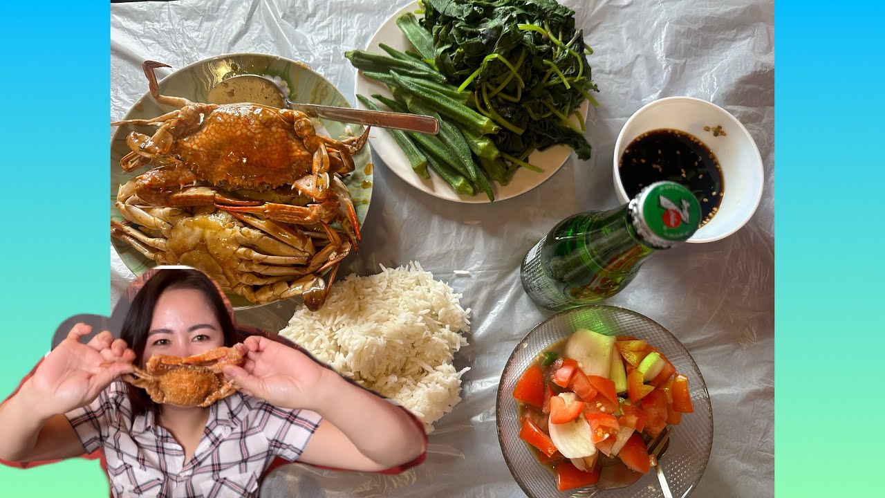 BACK TO MUKBANG SERYE CHARR!CRABS,OKRA & SOME KAMOTE TOPS MUKBANG!SO ...
