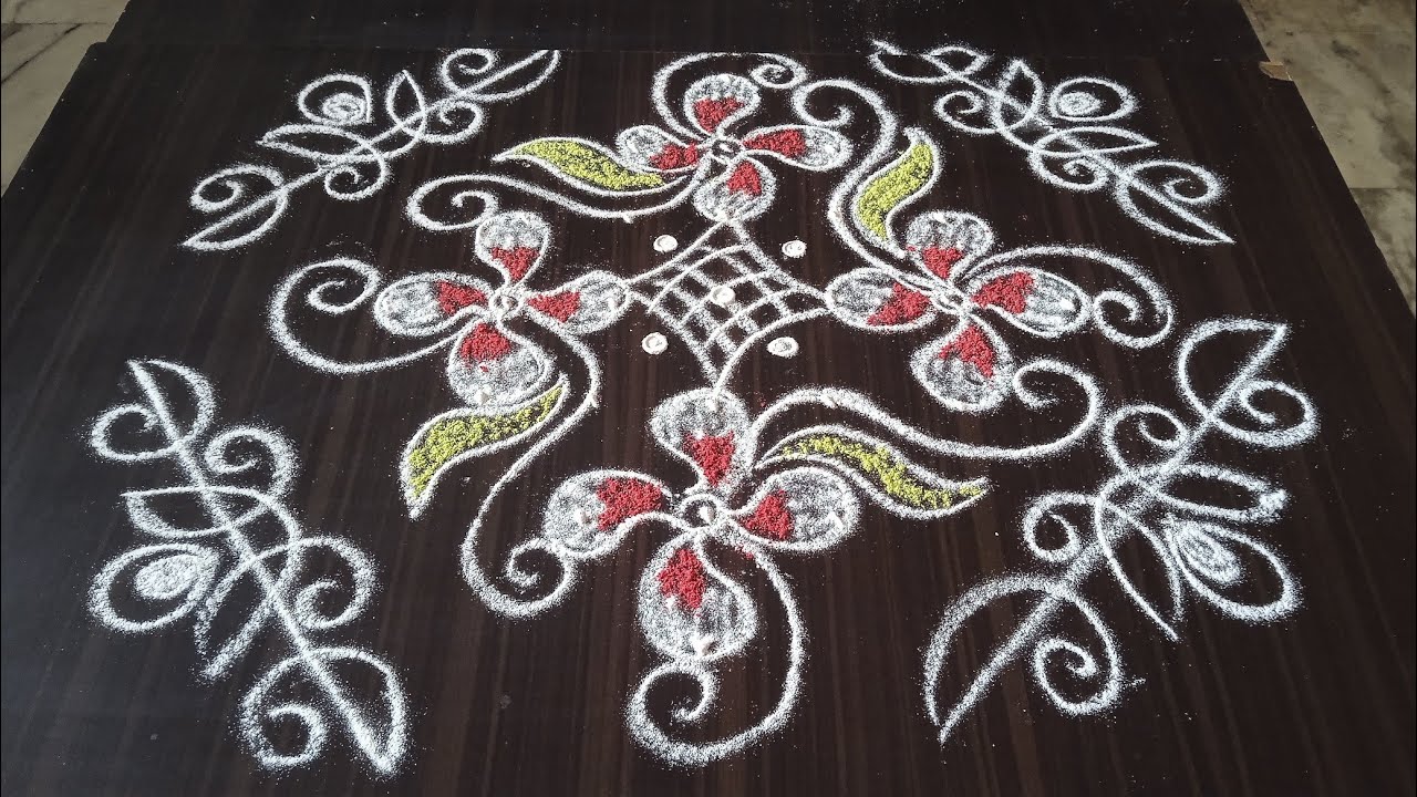 simply superb daily rangoli||easy muggulu||colourful kolam with side ...