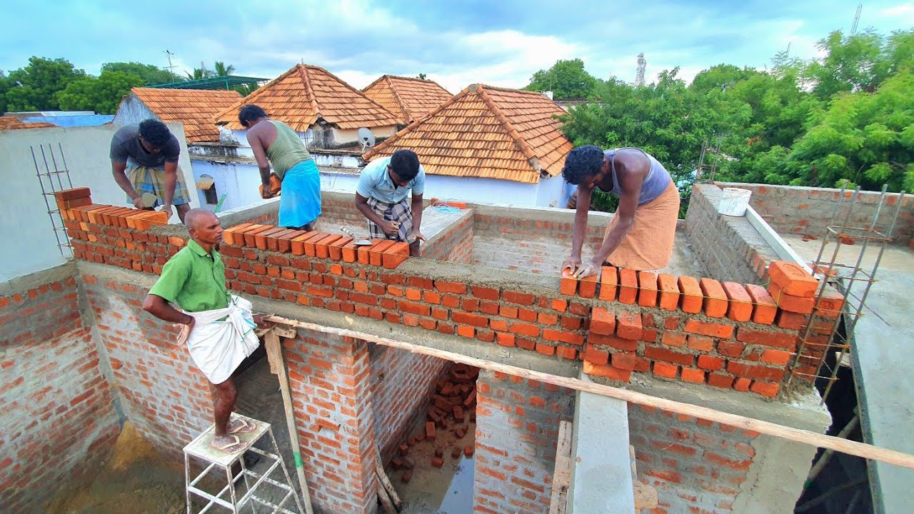 Brick Roof Construction_Techniques Of 1000sq ft Roof Level Bricklaying ...