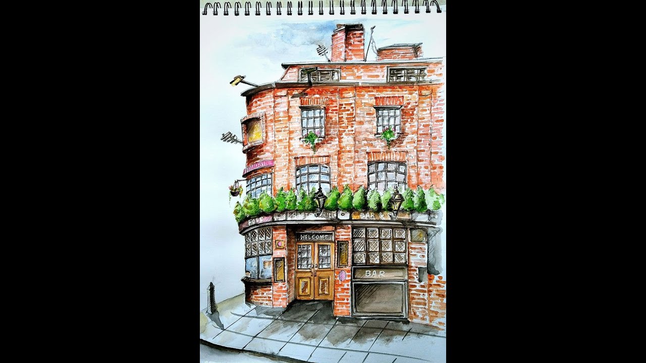 Watercolor Landscape || Bricks Building Painting || Tutorial Video ...