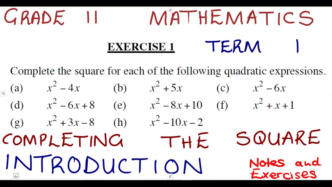 Mathematics Grade 11 Completing the Square Method Introduction Term 1 ...