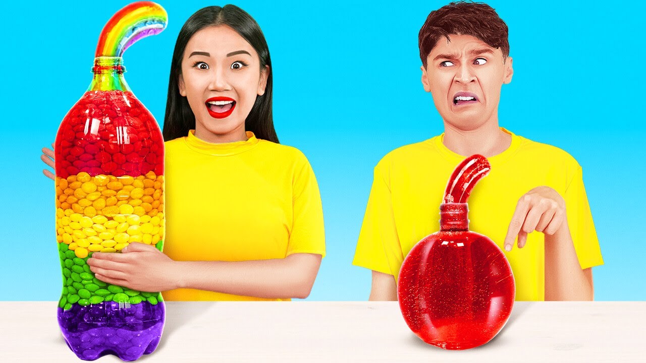 100 레이어 사탕 챌린지 🍬 123 GO! CHALLENGE 의 놀라운 젤리 병 해킹! - YouTube