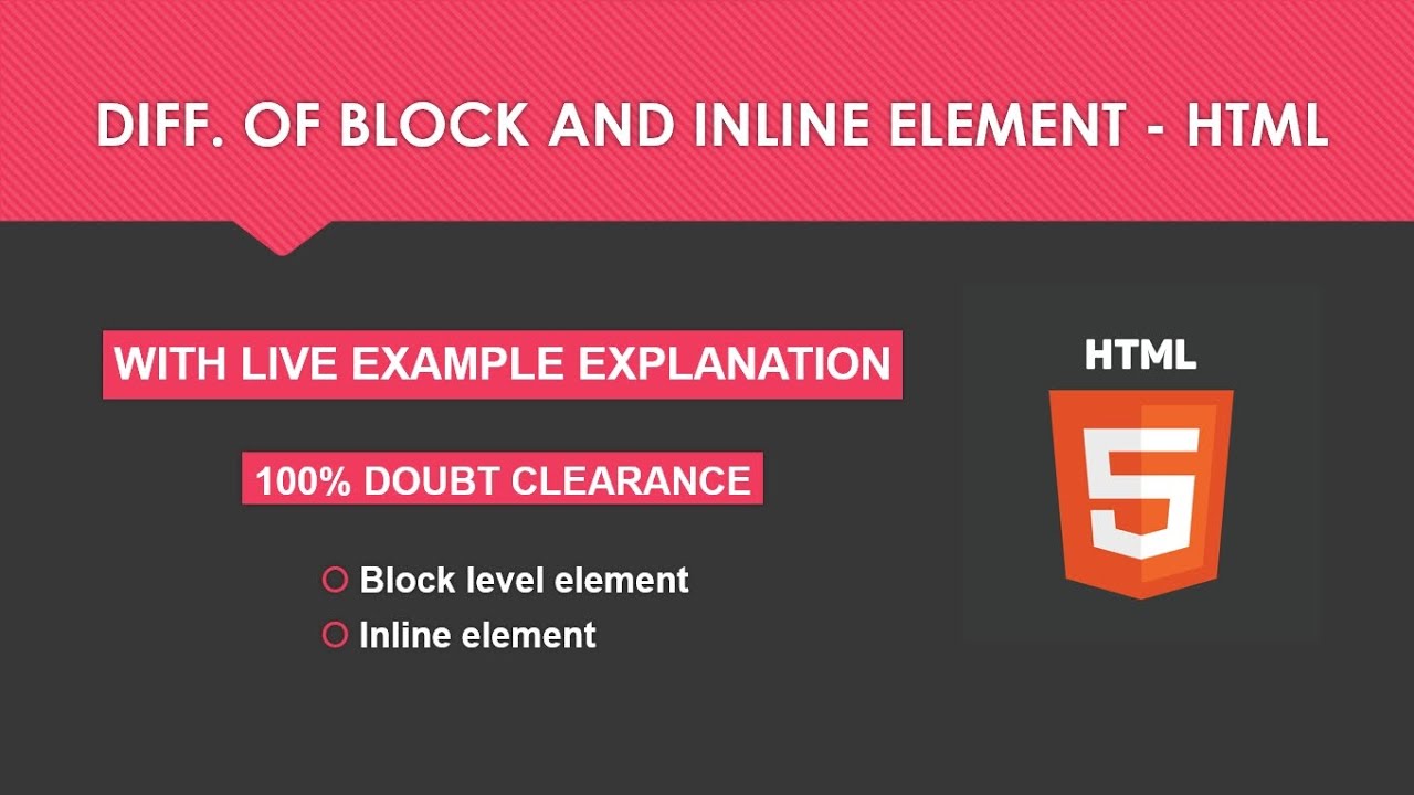 Difference Between Block Level Element And Inline Element In Html Html 5 With Example