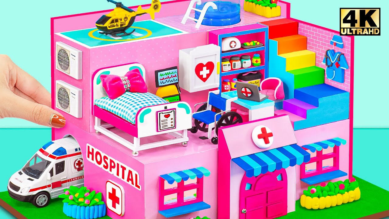 Make Pink Miniature Hospital with 5 Room, DIY Doctor Set, Medical Kit ...