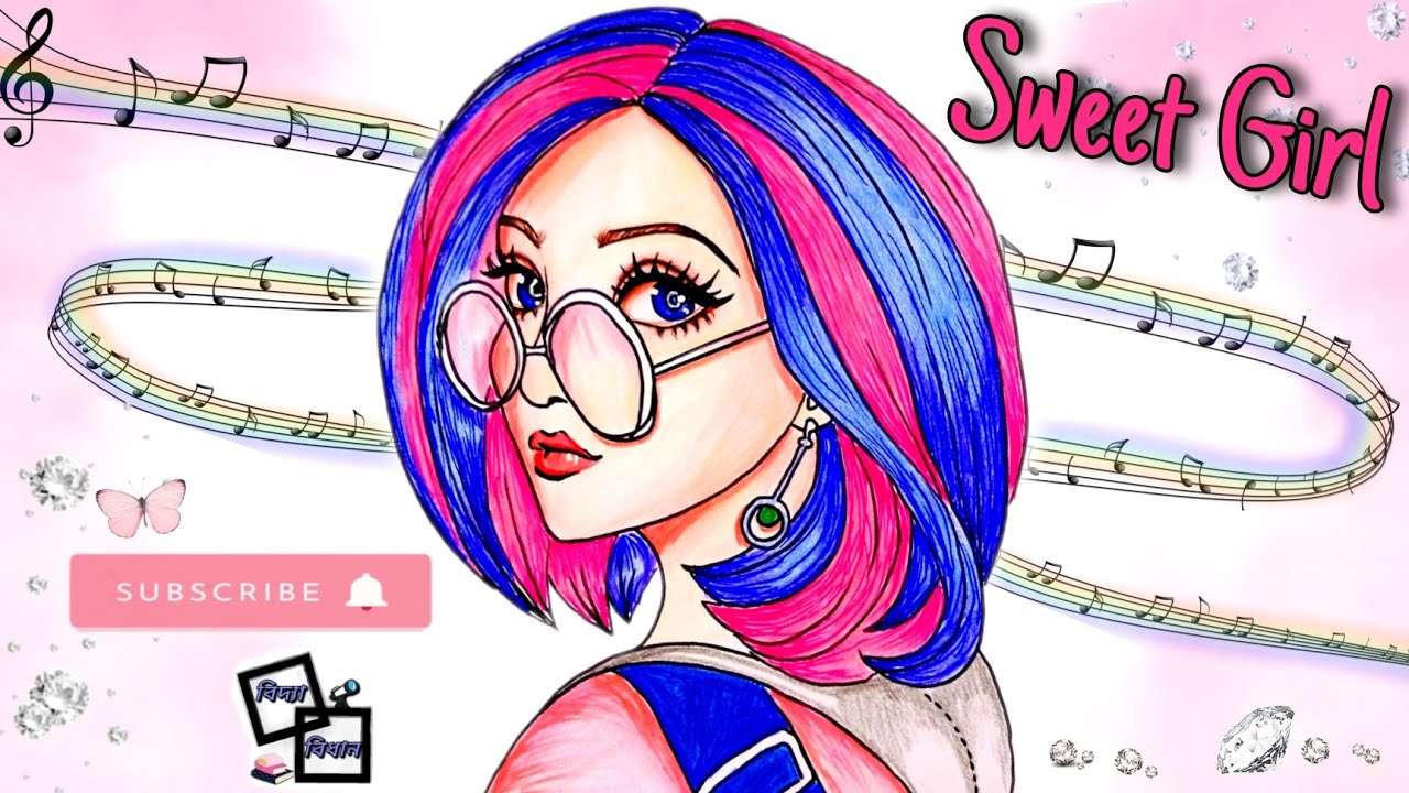 A Sweet Girl - Drawing Tutorial / How to draw a sweet girl - Step by ...