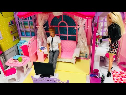 NEW! Barbie House Kitchen Living Room Bedroom Bathroom! Ken and Barbie!