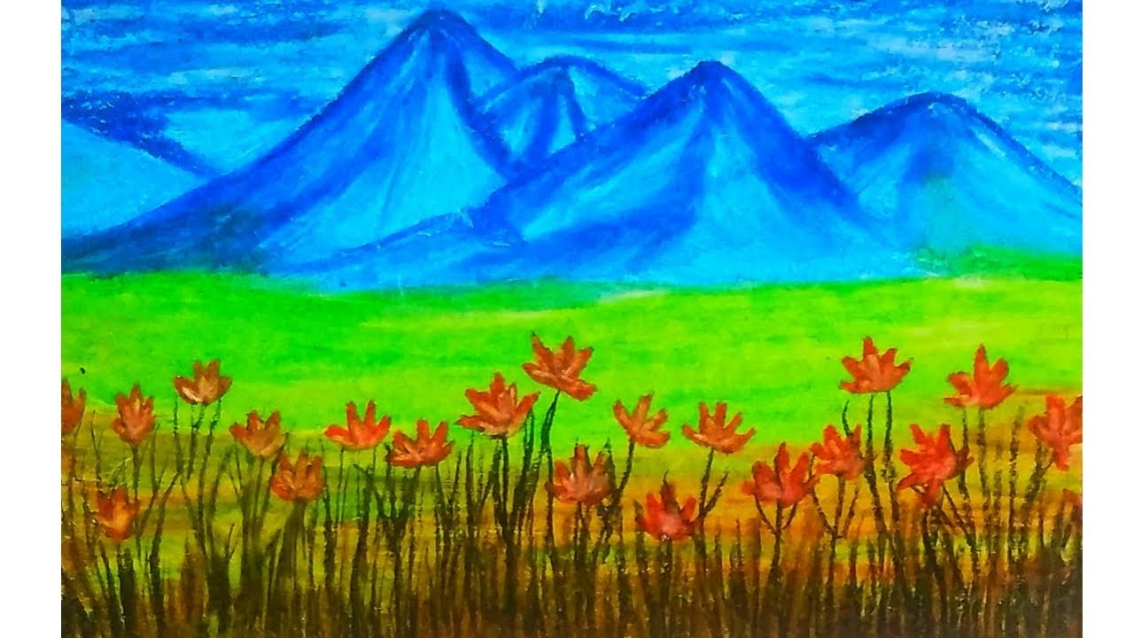 How to draw natural forest scenery easy step by step with crayon color ...