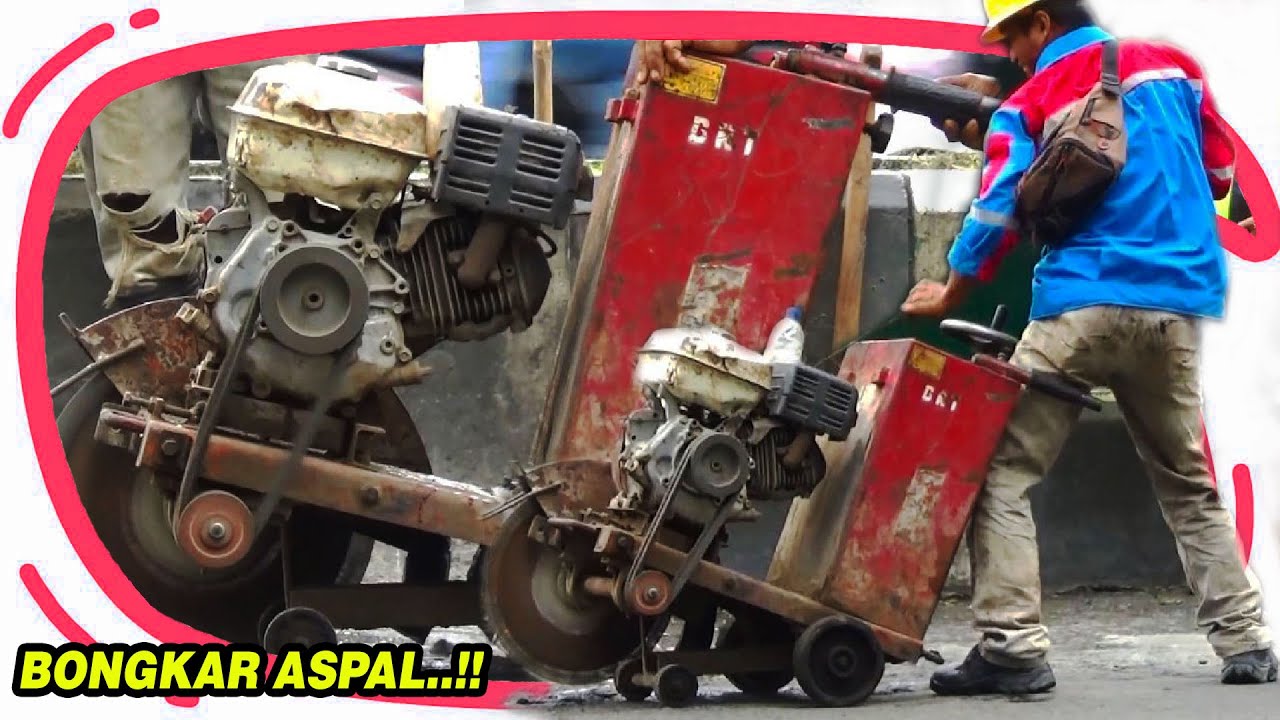 BONGKAR ASPAL..!! PROSES CUTTING ASPAL JALAN RAYA YANG SUDAH RUSAK ...
