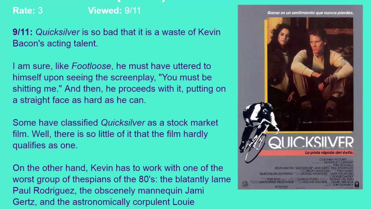 Movie Review: Quicksilver (1986) [HD] - YouTube